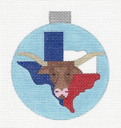 TEXAS LONGHORN State handpainted Needlepoint Canvas Ornament by Raymond ...