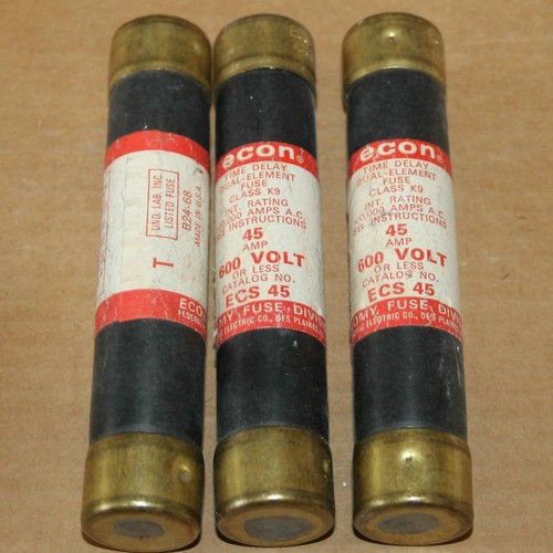 One Lot of 3 ECON ECS45 45 Amp Time Delay K9 Fuse Used Tested Good | eBay