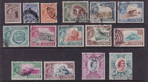 CYPRUS 1955 QE2 full set of 15 stamps to £1 used | eBay