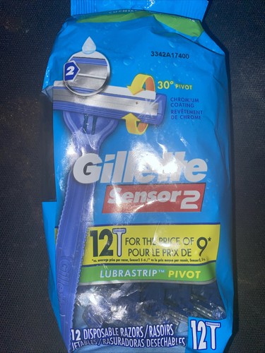 12 Pack of Gillette Sensor2 Disposable 2 Blade Razors With Lubrastrip ...