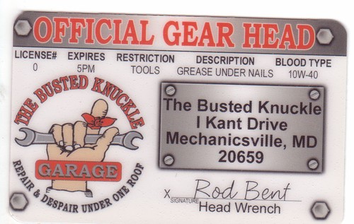 official gear head license Busted Knuckle Identification ID card ...