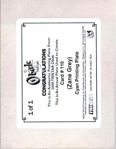 Zane Grey 2009 TriStar Obak #110 Press Plate 1/1 | eBay