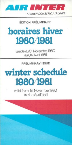 Air Inter advance system timetable 11/1/80 [4081] | eBay