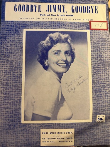 1959 teener pop sheet music ‘Goodbye Jimmy Goodbye’ by KATHY LINDEN | eBay