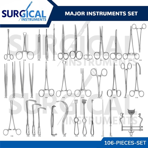 106 Major General Surgery Set Tray of Stainless Surgical Instrument ...