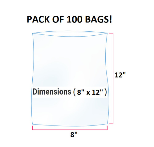 100 PACK - 8" W x 12" L, 4MIL Plastic Clear Bags Flat Heat Seal Poly ...