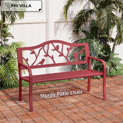 50" Nice Metal Bench Bird Design for Garden Front Back Yard Porch Heavy ...