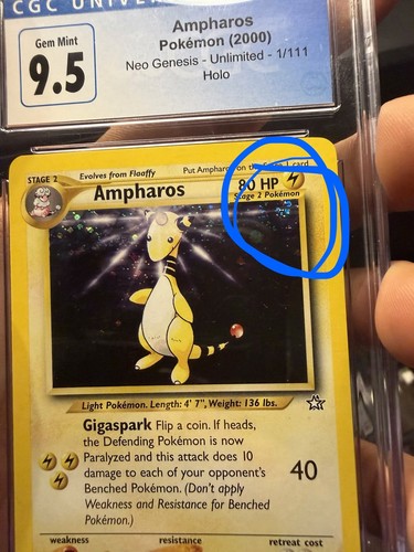 🌀CGC 10 (Blue Label) Ampharos #1/111 w Swirl Neo Genesis 2000 Holo GM 9 ...
