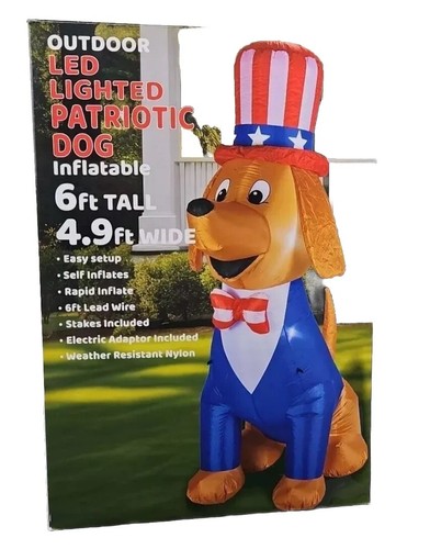 6 FT Airblown Inflatable Patriotic Uncle Sam DOG Lighted July 4th ...