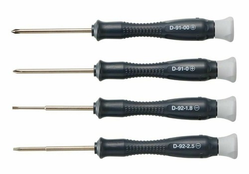 HOZAN ESD PRECISION SCREWDRIVER 4 SIZE SET (No.00/No.0/1.8×0.3/2.5×0.35 ...
