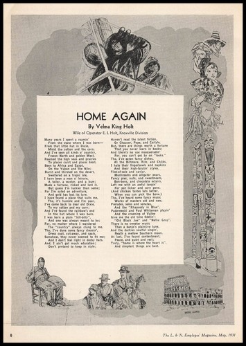 1931 "Home Again" Poem By Velma King Holt Wife Of L&N Railroad Operator ...