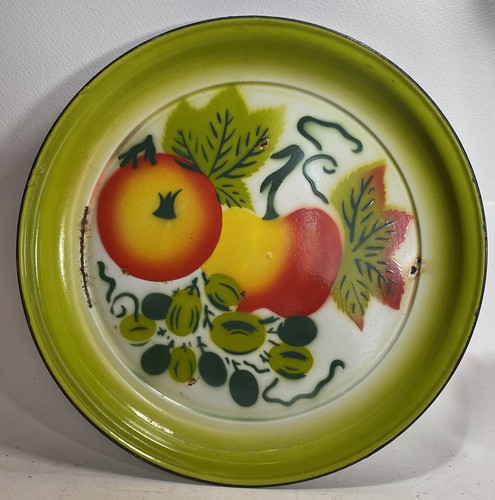 VTG Wall Decor Huge Chippy Fruit Enamelware Metal Platter Tray Boho ...