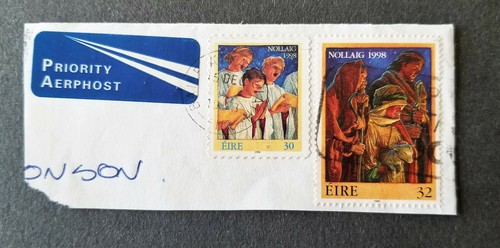 IRELAND 1998 Scott 1158 1160 Christmas stamps envelope corner Priority ...