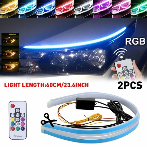 2x 60CM RGB Sequential Slim Flexible LED Turn DRL Signal Strip Remote ...