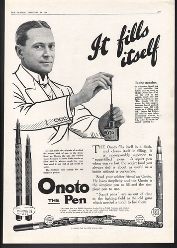 1916 ONOTO INK FOUNTAIN PEN SILVER GOLD PELLETS MILITARY WRITE TRENCH ...