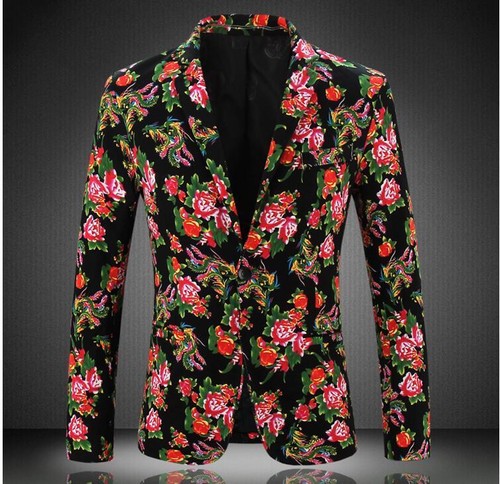 Mens Fashion Lapel Floral New Blazers Suit Slim Fit Coats Jackets ...