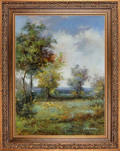 Antique Gold Framed Oil Painting, J Reneau Signed, Summer Country ...