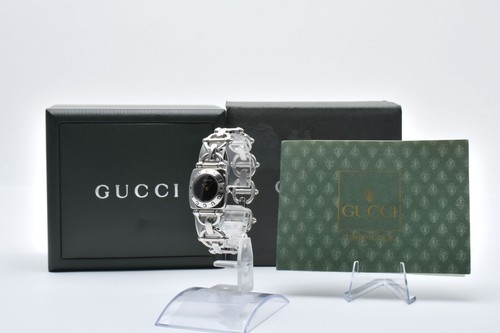 [Near MINT w/BOX] GUCCI 6400L Horsebit Silver Black Dial Quartz Women's ...