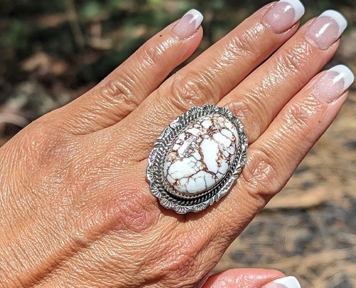 Navajo Women's Ring White Horse Magnesite Stone Native American ...