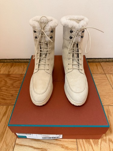 Loro Piana Nives High Walk Suede Fur Boots Women Tapioca SIZE 40 9.5 ...