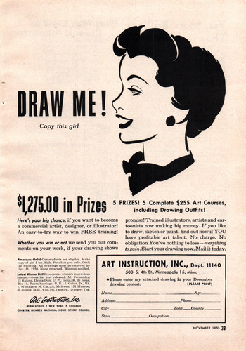 Draw Me Contest from Art Instruction Inc 1950 Vintage B&W Print Ad Wall ...