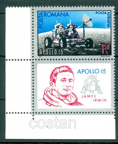 1971 Apollo 15 Space Mission,Lunar Rover on Moon,Romania,Mi.2969,TAB ...