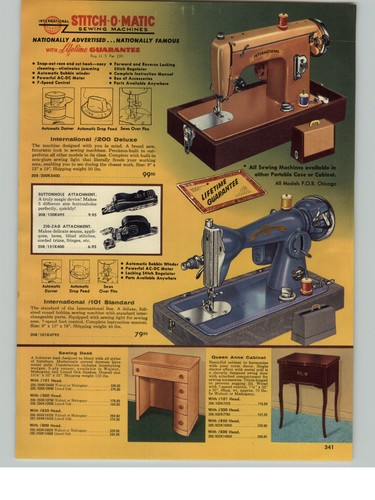 1958 PAPER AD International Stitch-O-Matic Sewing Machine #200 101 Zig ...