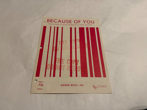 Because Of You VTG 1940 Piano Vocal Sheet Music Arthur Hammerstein ...