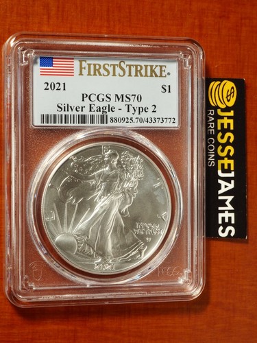 2021 $1 AMERICAN SILVER EAGLE PCGS MS70 TYPE 2 FLAG FIRST STRIKE LABEL ...