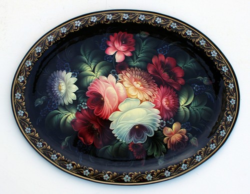 One of a Kind Authentic Zhostovo Hand-Painted Metal Tray by Olga ...
