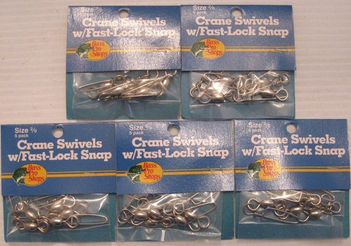 5 Packages BASS PRO Sz 2/0 NICKLE Crane Swivels w/ Fast-Lock Snaps qty ...