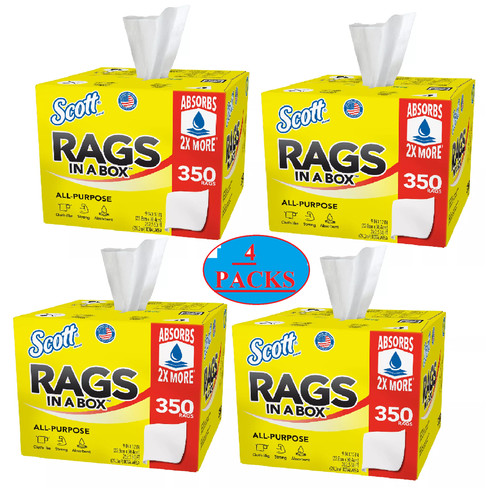 4 Pack - Scott Rags In a Box, White, All Purpose 350 Sheets/Box | eBay