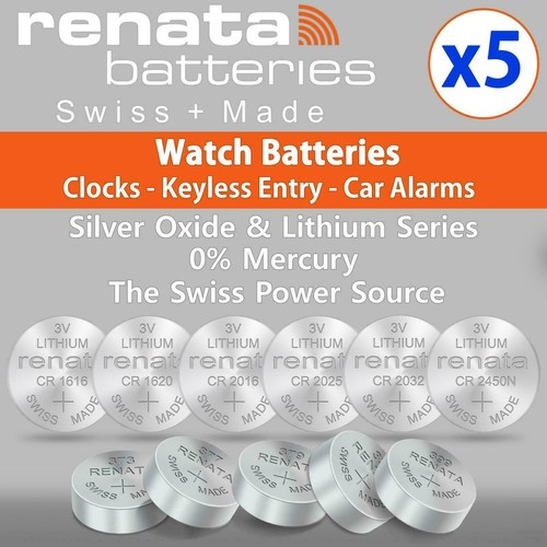 5x Renata Wrist Watch Battery Swiss Made Silver Oxide Cell All Sizes ...