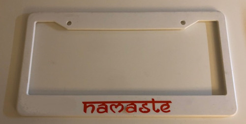 Namaste - White with Orange License Plate Frame - Om Yoga Style Budda ...