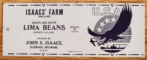 Vintage Isaacs' Farm Brand Lima Beans Label Ellendale Delaware DE | eBay