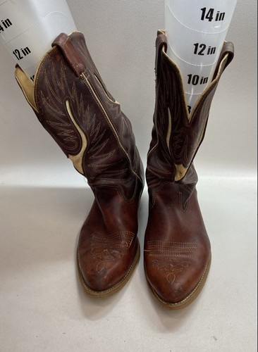 Vintage Men's Brown Leather Western Cowboy Boots Pointed Toe Size 10.5 ...