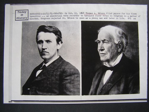 Vtg AP Wire Press Photo 1981 Thomas Edison 1st Invention Electric Voter ...