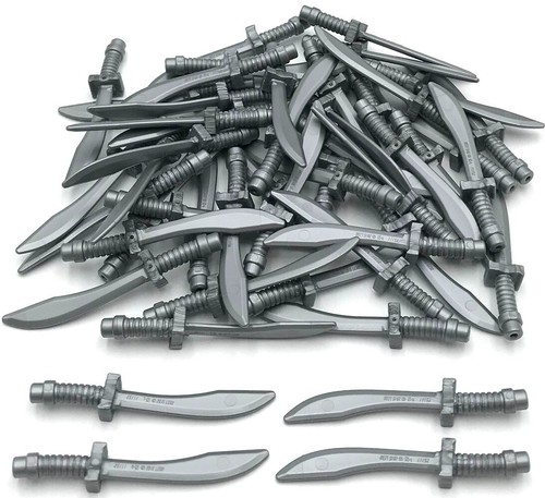 Lego 50 New Flat Silver Minifigure Weapons Swords Sabers Dao Curved ...