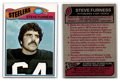1977 Topps #9 Steve Furness EXMT/NM - Pittsburgh Steelers | eBay