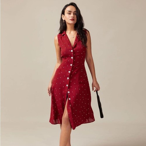 RIHOAS The Red V Neck Polka Dot Tie Back Midi Dress XL | eBay