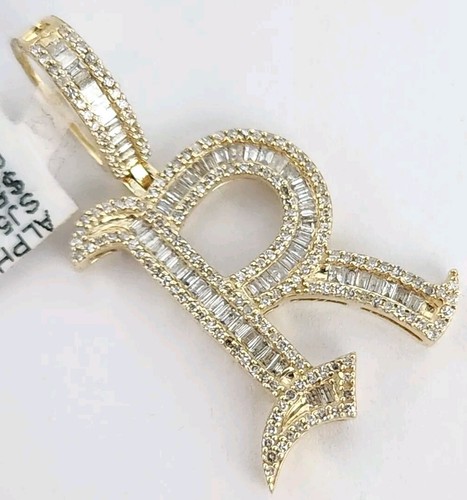 Yellow Gold Natural Diamond Letter Initial R Old English Cursive ...