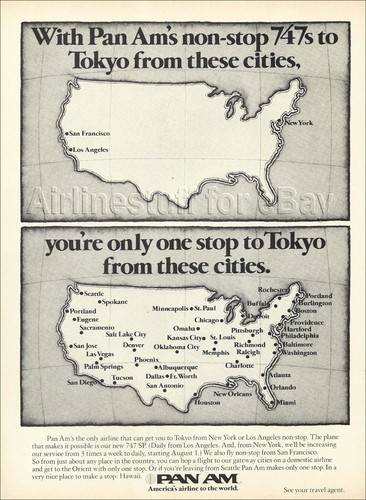 1976 PAN AM Boeing 747 TOKYO Japan ad American World Airways advert ...