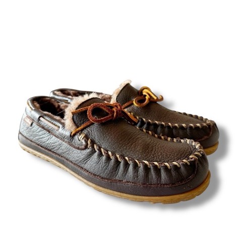 LL Bean Brown Leather Wicked Good Hide Moccasins Mens Size 9 Lamb Fur ...