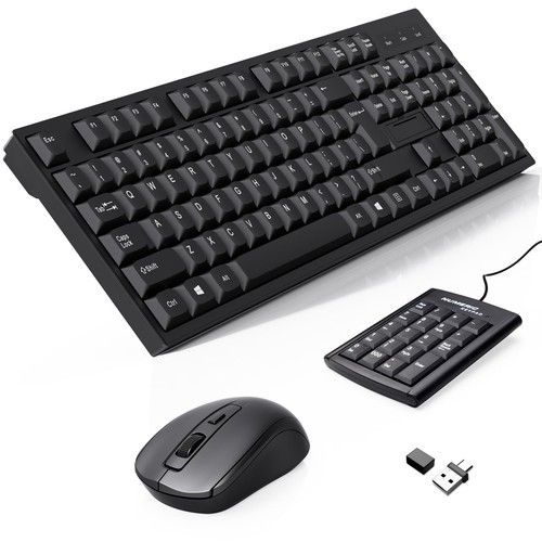 Wireless Keyboard and Mouse Combo-Full Size QWERTY Layout 2.4G Stereo ...