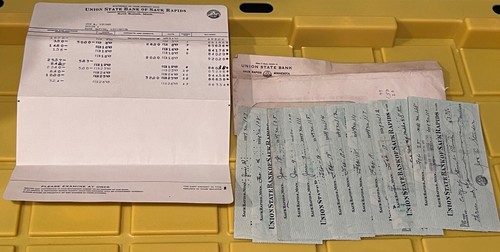 c1949 LOT of 14 Checks Bill Statement Envelope Union State Bank Sauk ...