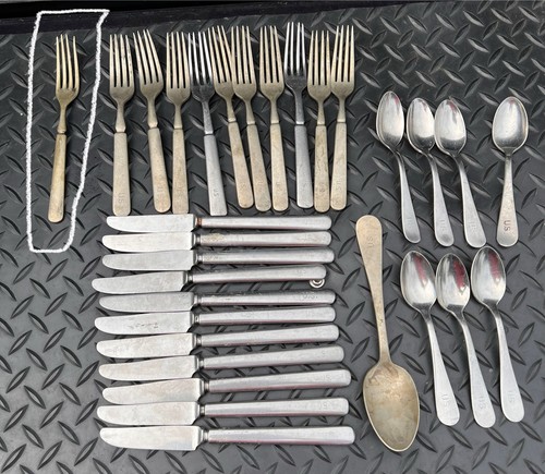 US MILITARY UTENSILS- 29 PIECES FORKS SPOONS KNIVES STAINLESS, SILCO OC ...