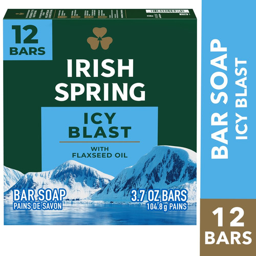 Irish Spring Icy Blast Bar Soap for Men, Mens Bar Soap, 12 Pack, 3.7 Oz ...