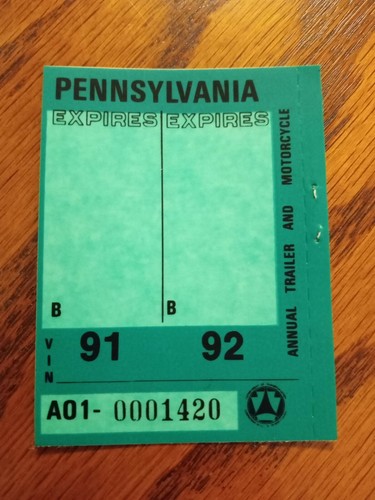 Vintage PA Pennsylvania Inspection Sticker 1991 1992 Annual Trailer ...