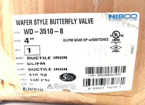 NEW NIBCO WD-3510-8 WAFER STYLE BUTTERFLY VALVE 4" GEAR OP W/ SWITCHES ...