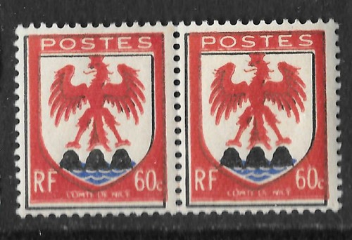 pair of french stamps issued : 1946 - red 60c x2 Comte de Nice - see ...